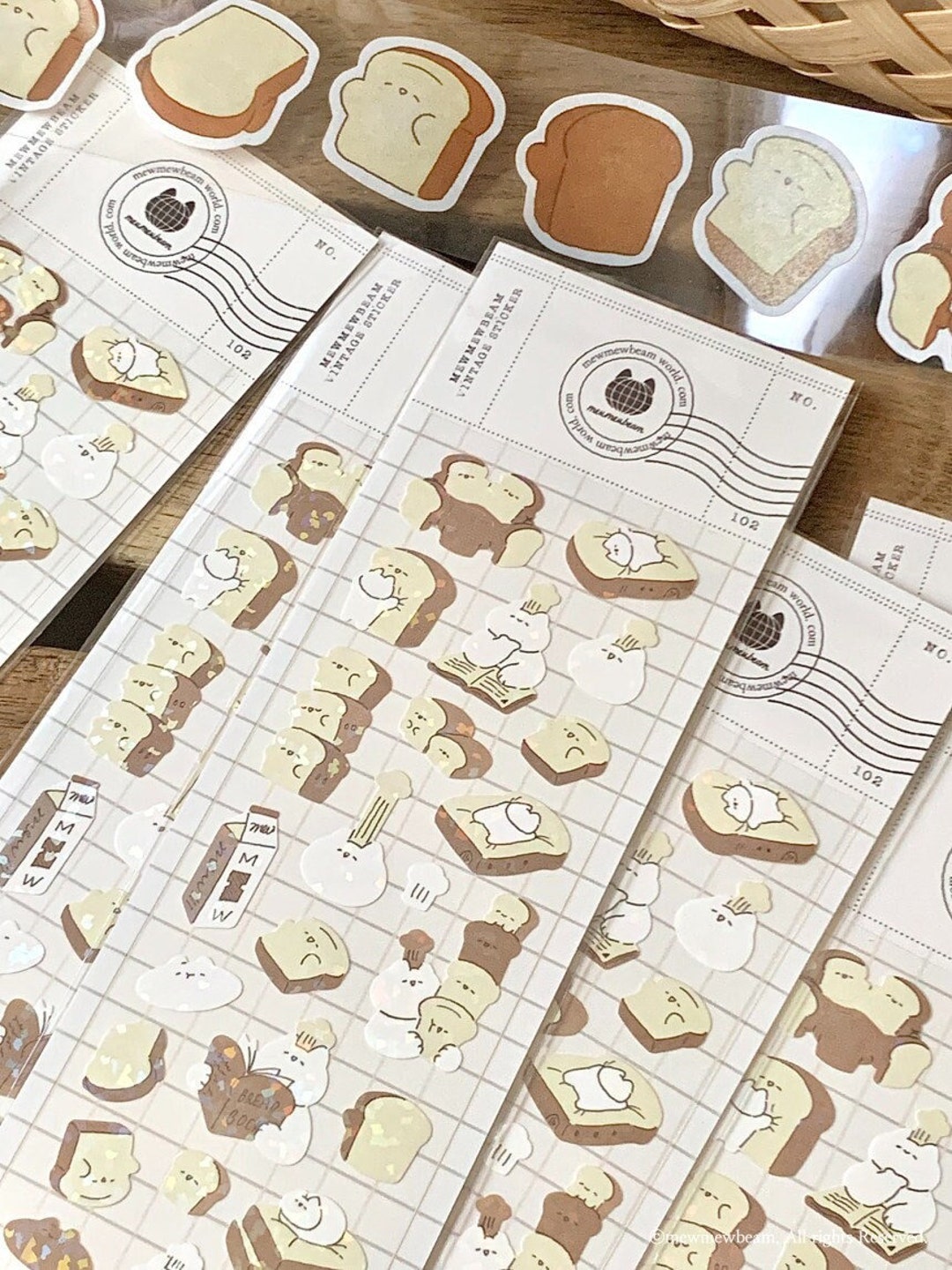 Bread Sticker Sheet, Mewmewbeam Holographic Glitter Stickers, Kitty ...