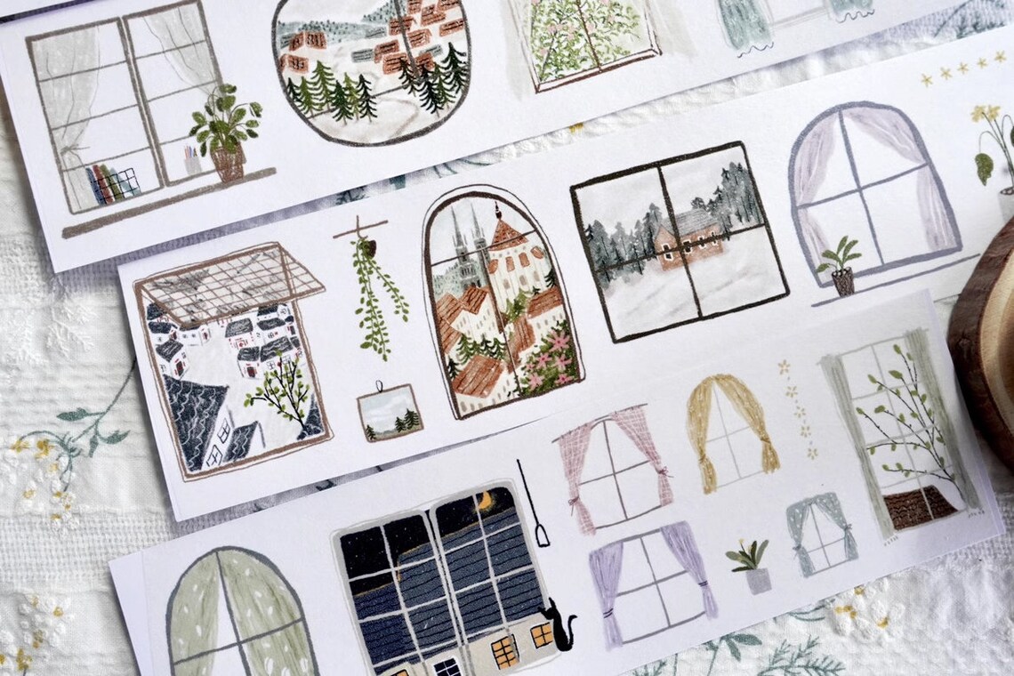 Wanle Studio Windows Washi Tape, Outdoor Landscape Illustration Masking ...