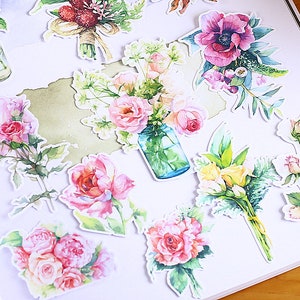 Flower Bouquet Stickers Pack, Floral Planner Journaling Stickers ...