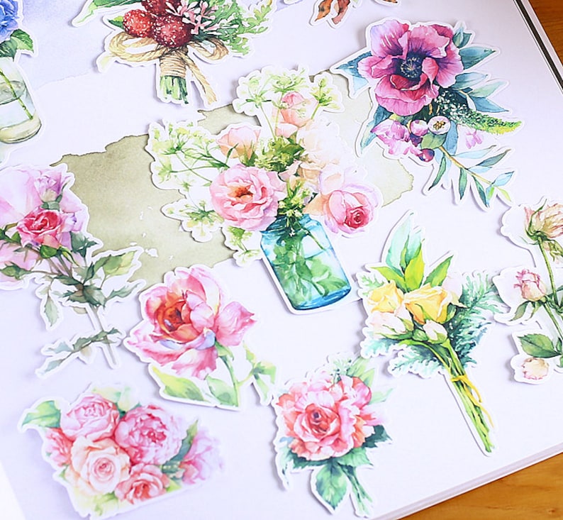 Flower Bouquet Stickers Pack, Floral Planner Journaling Stickers ...