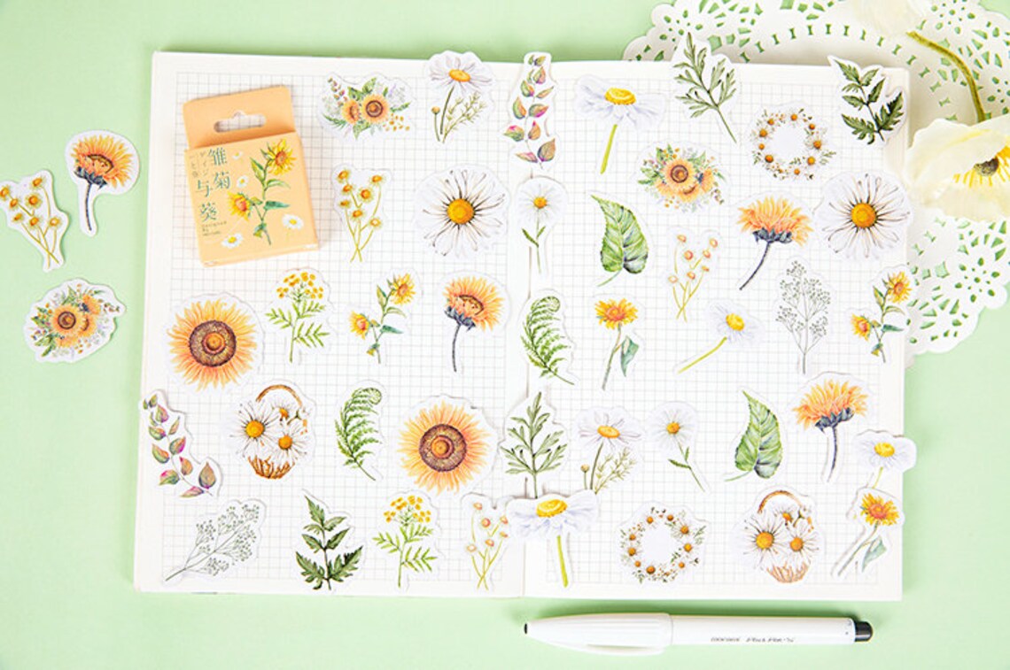 Daisies and Sunflowers Stickers Set Flowers Stickers Pack - Etsy
