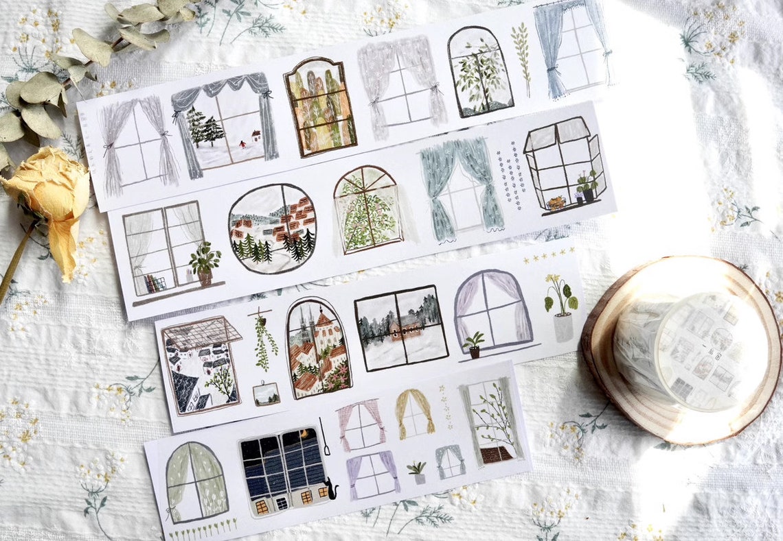 Wanle Studio Windows Washi Tape, Outdoor Landscape Illustration Masking ...