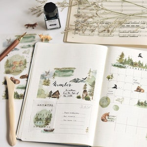 MU Lifestyle Print on Stickers 096, Forest and Mountains Watercolor Rub ...