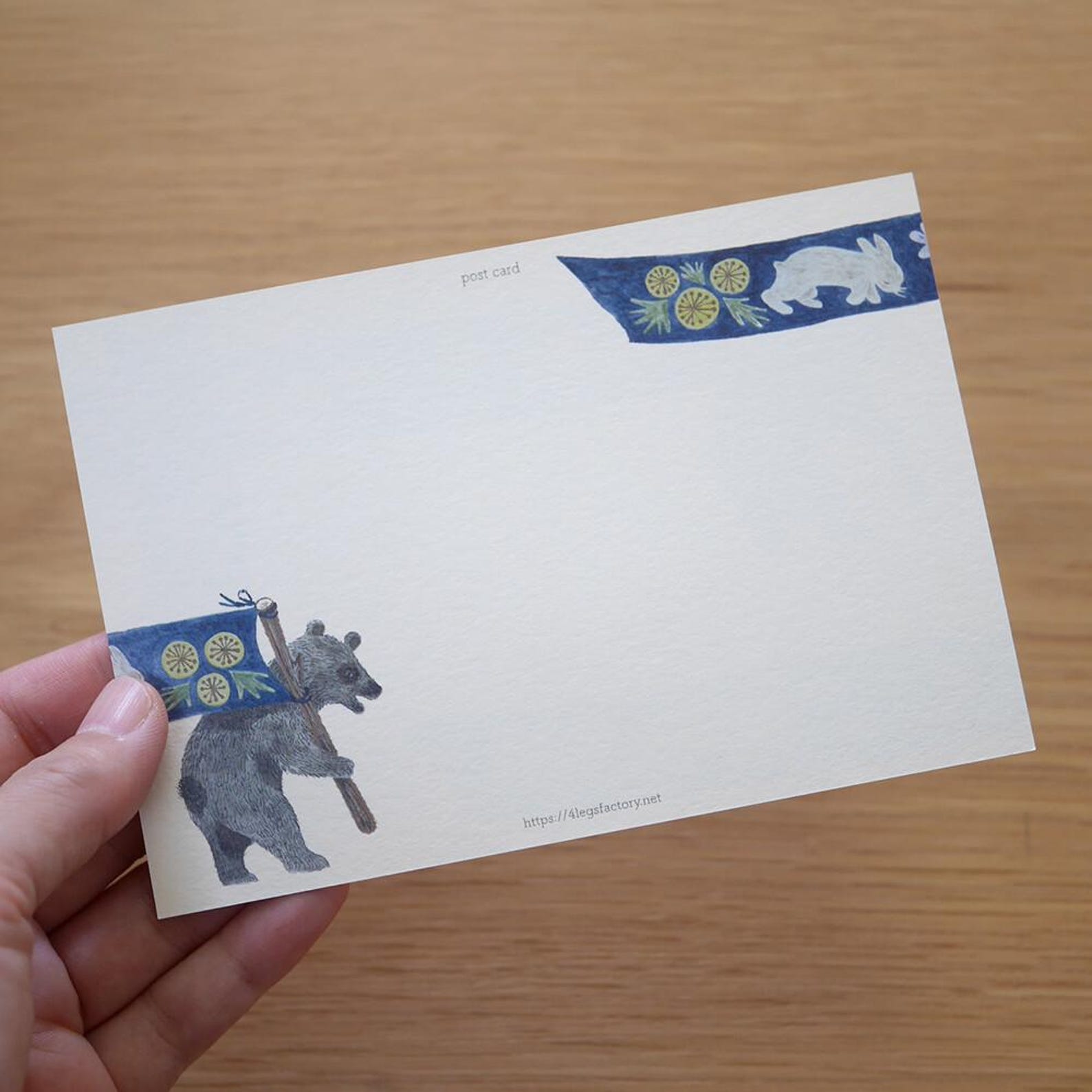 Spring Harbinger Postcard, 4legs Illustrated Post Card, Bear With Flag ...