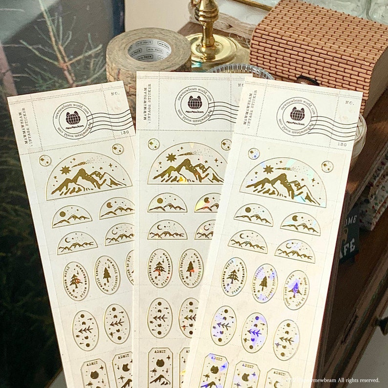 Clear Mountains Stickers Sheet Gold Leaf Foil Mewmewbeam - Etsy