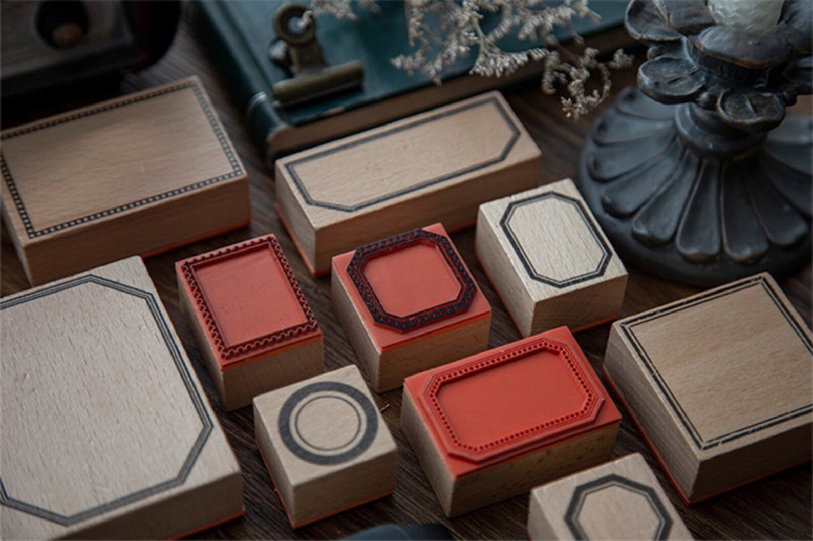 Frame and Label Wooden Stamps, Letterpress Vintage Style Tags Rubber ...