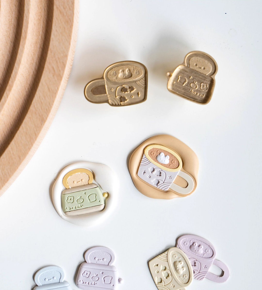 Toast and Latte Wax Seal Stamp, Die Cut Food Themed Wax Stamp, Coffee ...