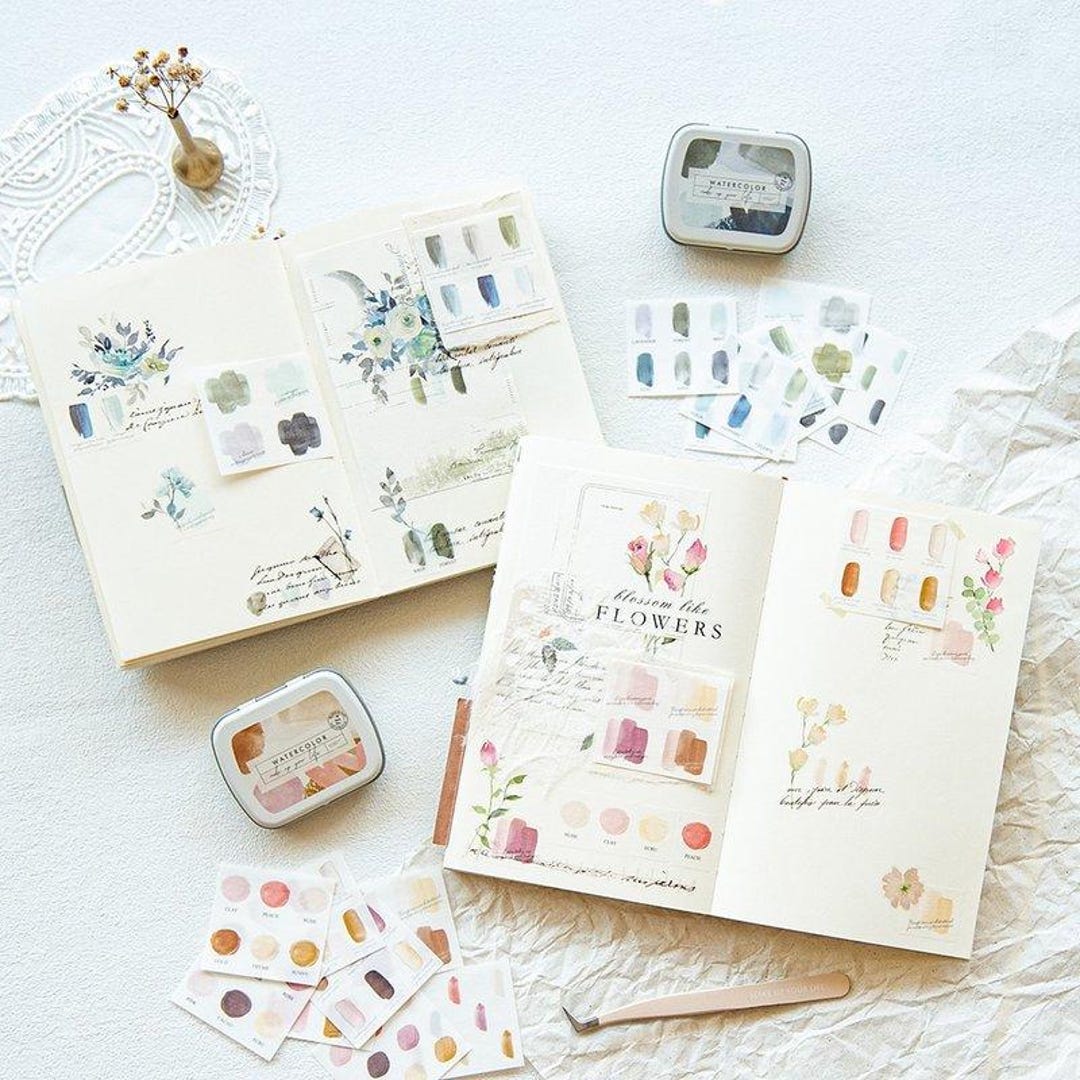 MU Lifestyle Color Palette Tin Can Stickers, Watercolor Blue and Pink ...