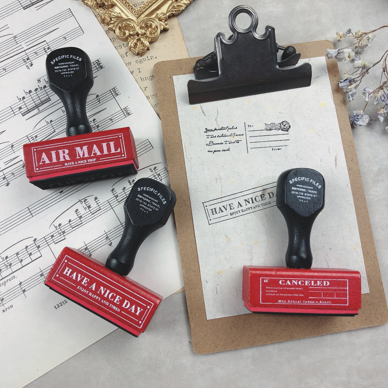 Old School Post Office Label Stamps, Wooden Handle Stamp, Air Mail ...