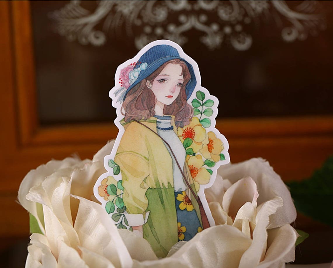 Girls Illustration Sticker Pack Flower Girl Stickers Series | Etsy