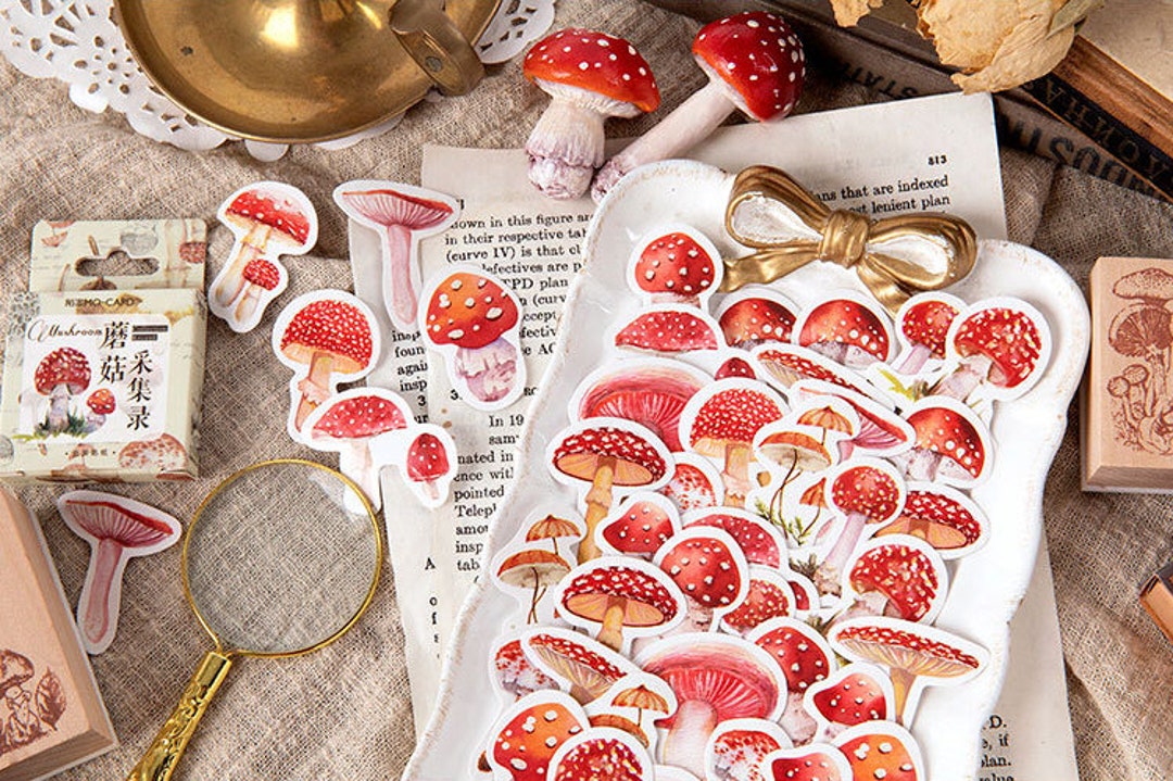 Mushroom Sticker Set, Red Mushroom Caps, Fungi Sticker, Fungus Stickers ...