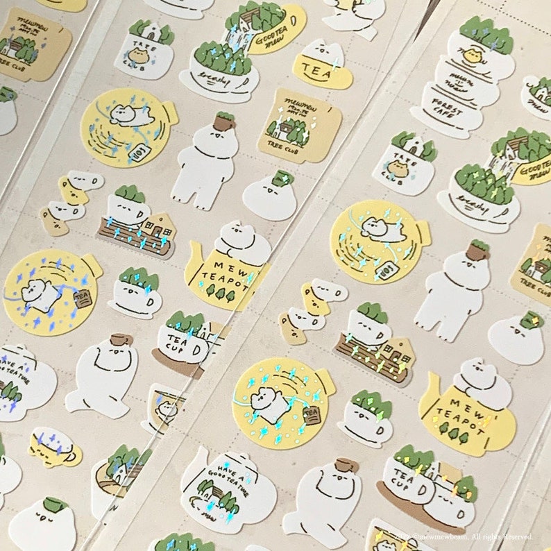 Teacup World Stickers Sheet, Plants, Holographic Glitter Stickers ...