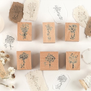 Flower Bouquet Wooden Stamps, Floral Rubber Stamps, Rose, Baby's Breath ...