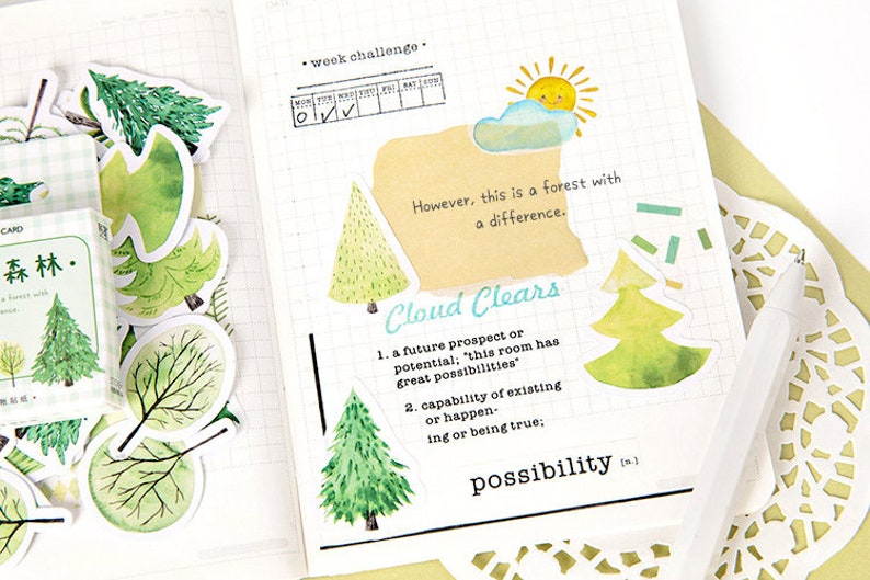 Forest Sticker Set Flower Pine Tree Stickers Nature Themed - Etsy