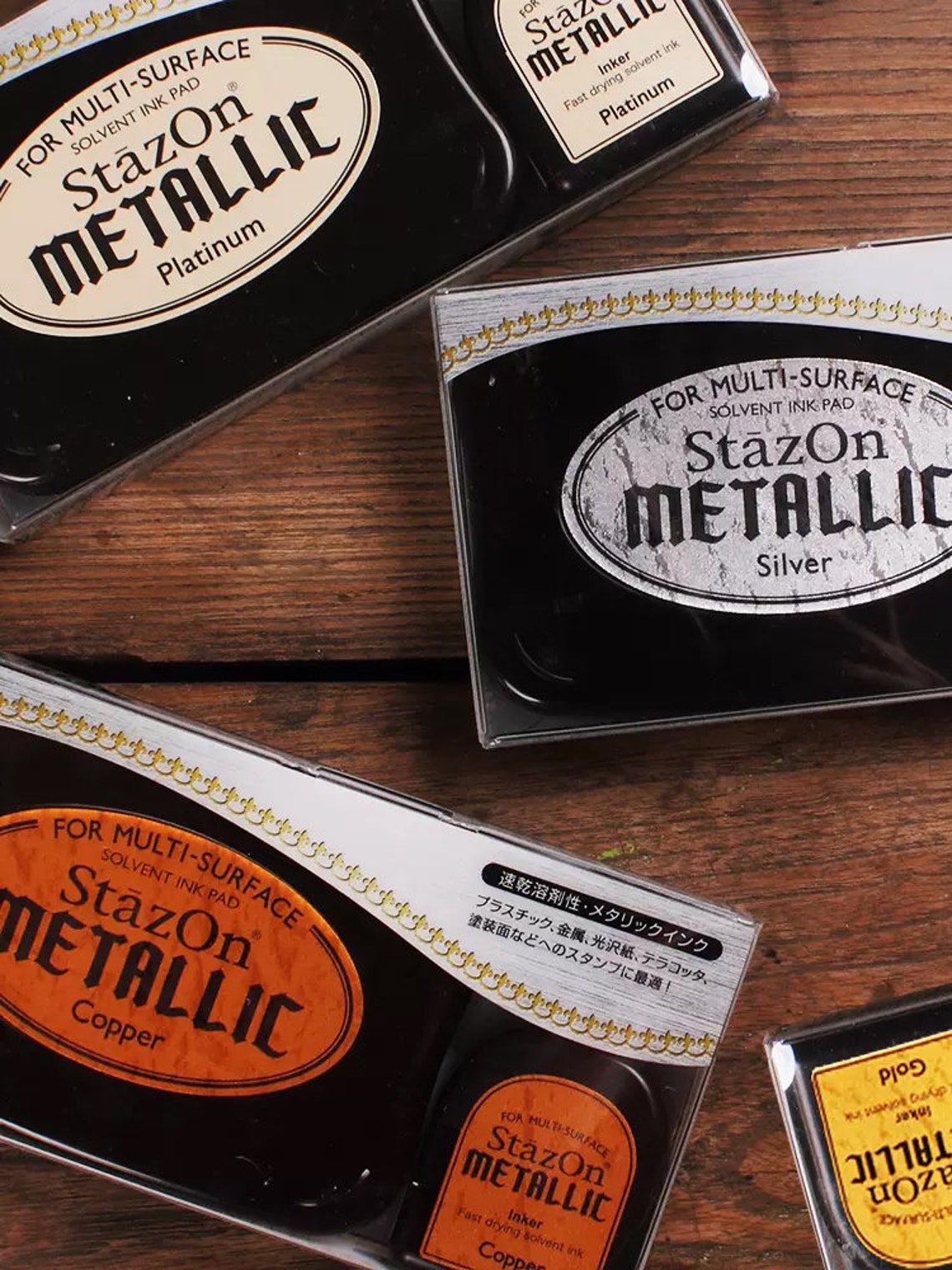 Stazon Metallic Ink Kits, Gold, Silver, Copper, Platinum Stamping Ink ...