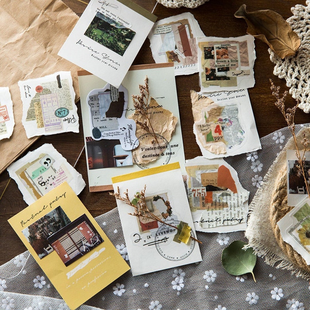 Mini Collage Clear Stickers Pack, Flower, Photographs, Vintage ...