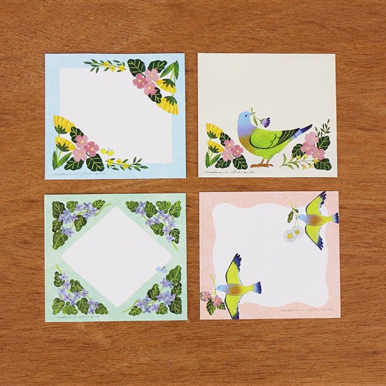 120PCS Botanical Season Memo Block, Flower Birds, Cozyca, Midori Asano ...