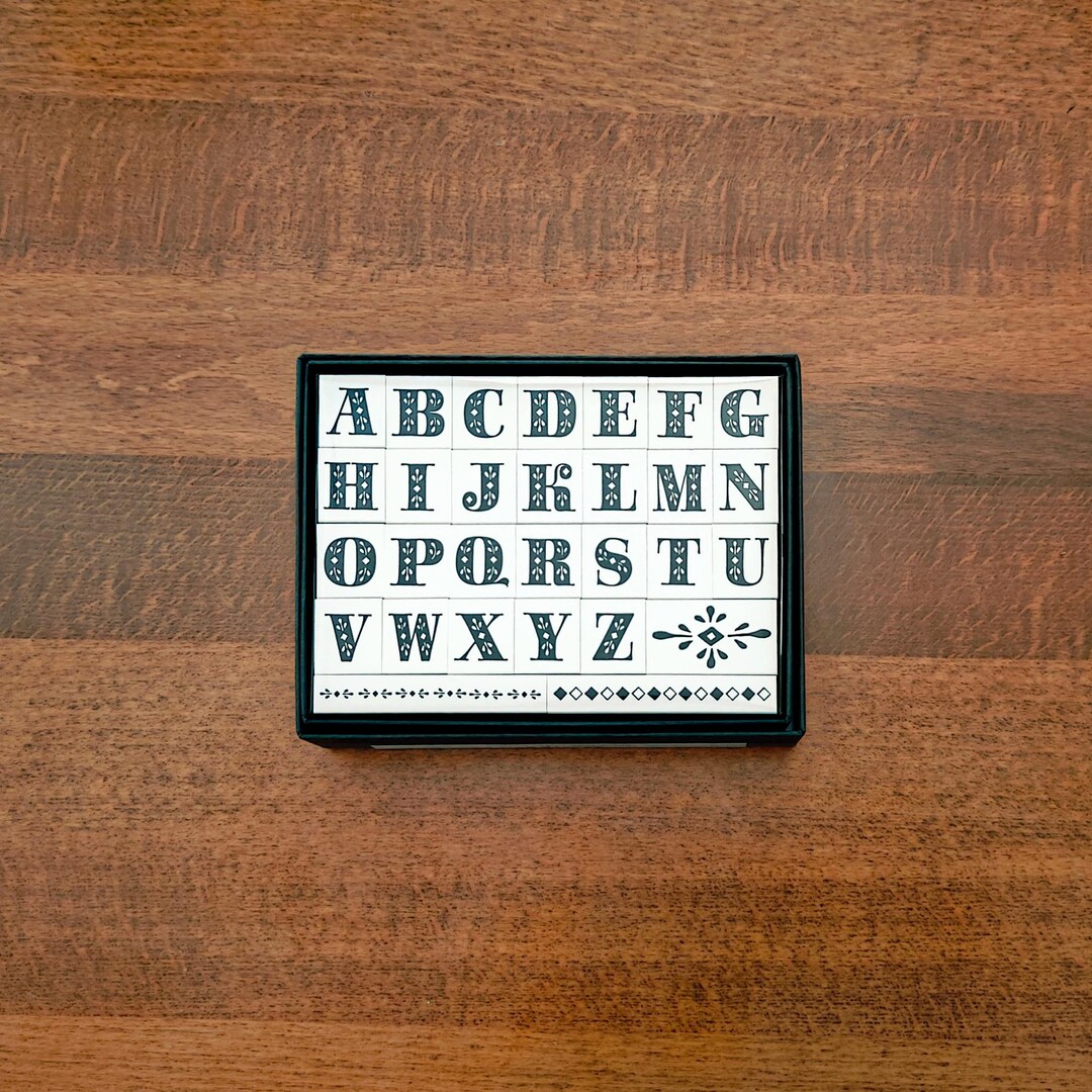 Floral Alphabet Wooden Stamps Set, Ornate Letter Rubber Stamps for ...