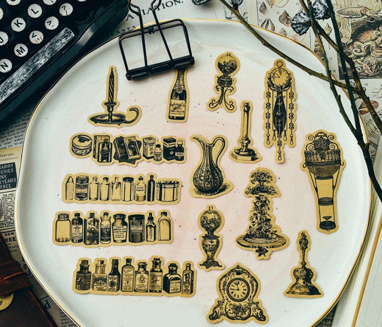Vintage Objects Illustration Kraft Stickers Pack Monochrome - Etsy