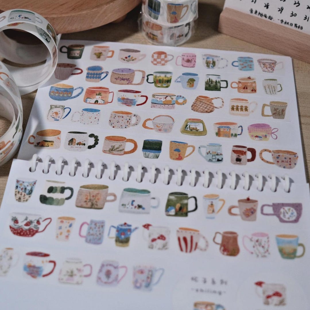 Little Mugs Washi Tape, Handmade Ceramic Cups Illustration Masking Tape ...