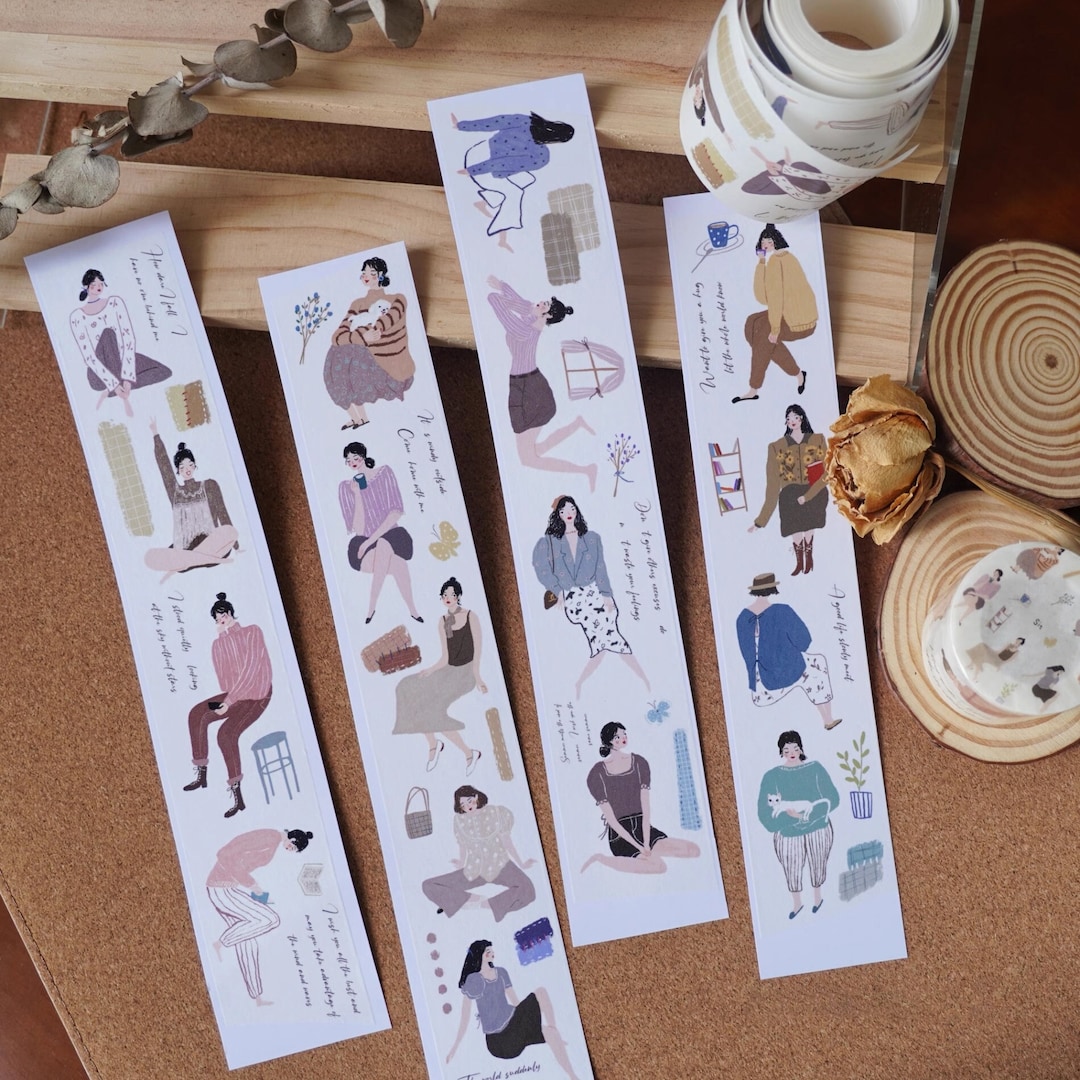 Wanle Studio Sit Masking Tape, Girls Illustration Washi and PET Tape ...