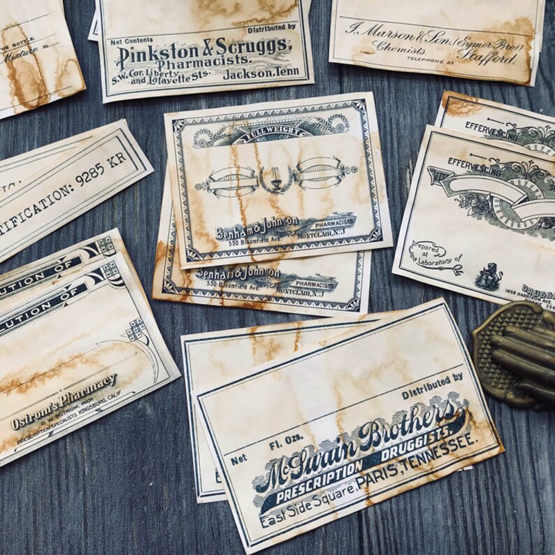 Coffee Stained Vintage Labels Apothecary Pharmacy Medical - Etsy
