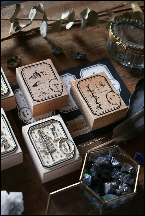 Specimen Wooden Stamps Set LCN Design Studio Crystals Tree - Etsy