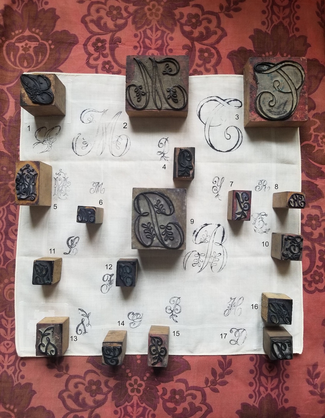 Antique French Monogram Embroidery Stamps. 17 Different Letters Sold ...