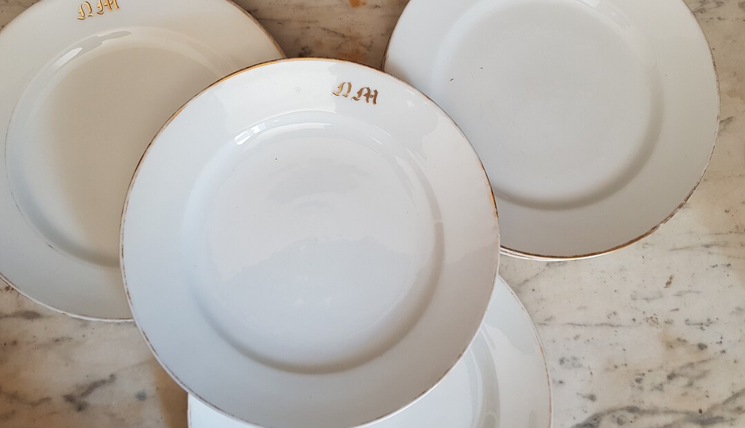 Set of 6 Antique Monogrammed Plates. Gold Rim. Monogram NM - Etsy