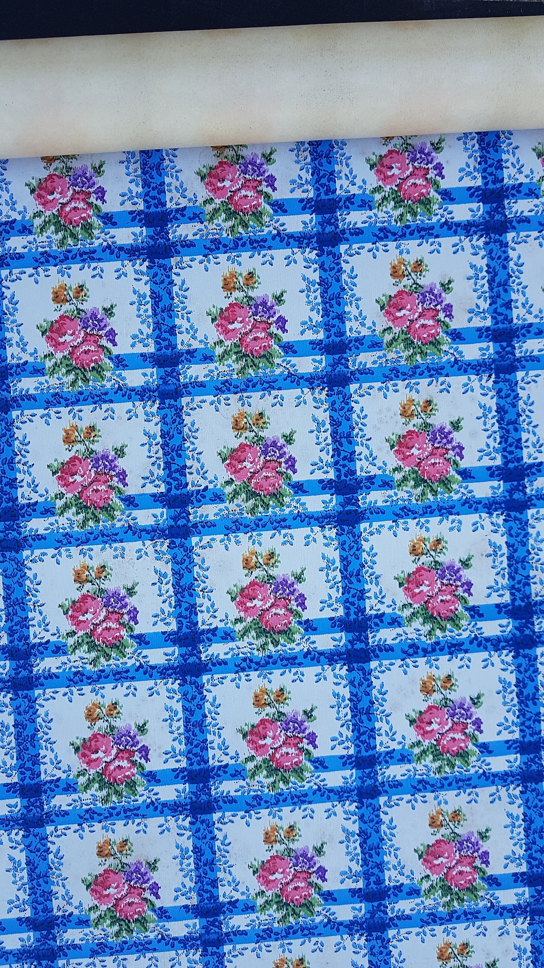 French Antique Wallpaper. Floral Print. Made in France. Over 5 Meters ...