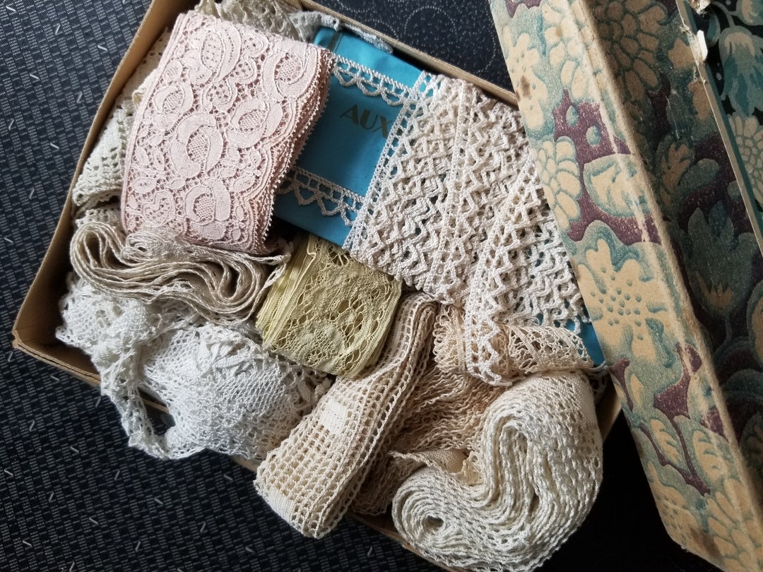 French Antique Box of Lace Ribbons and Trims From Printemps, Paris ...