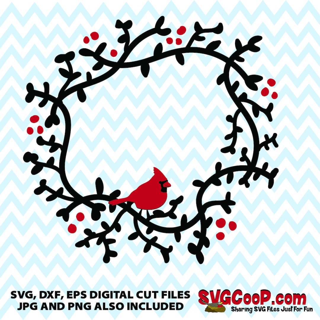Cardinal in a Berry Wreath SVG, DXF, Eps, Jpg File, Fun for Apron ...