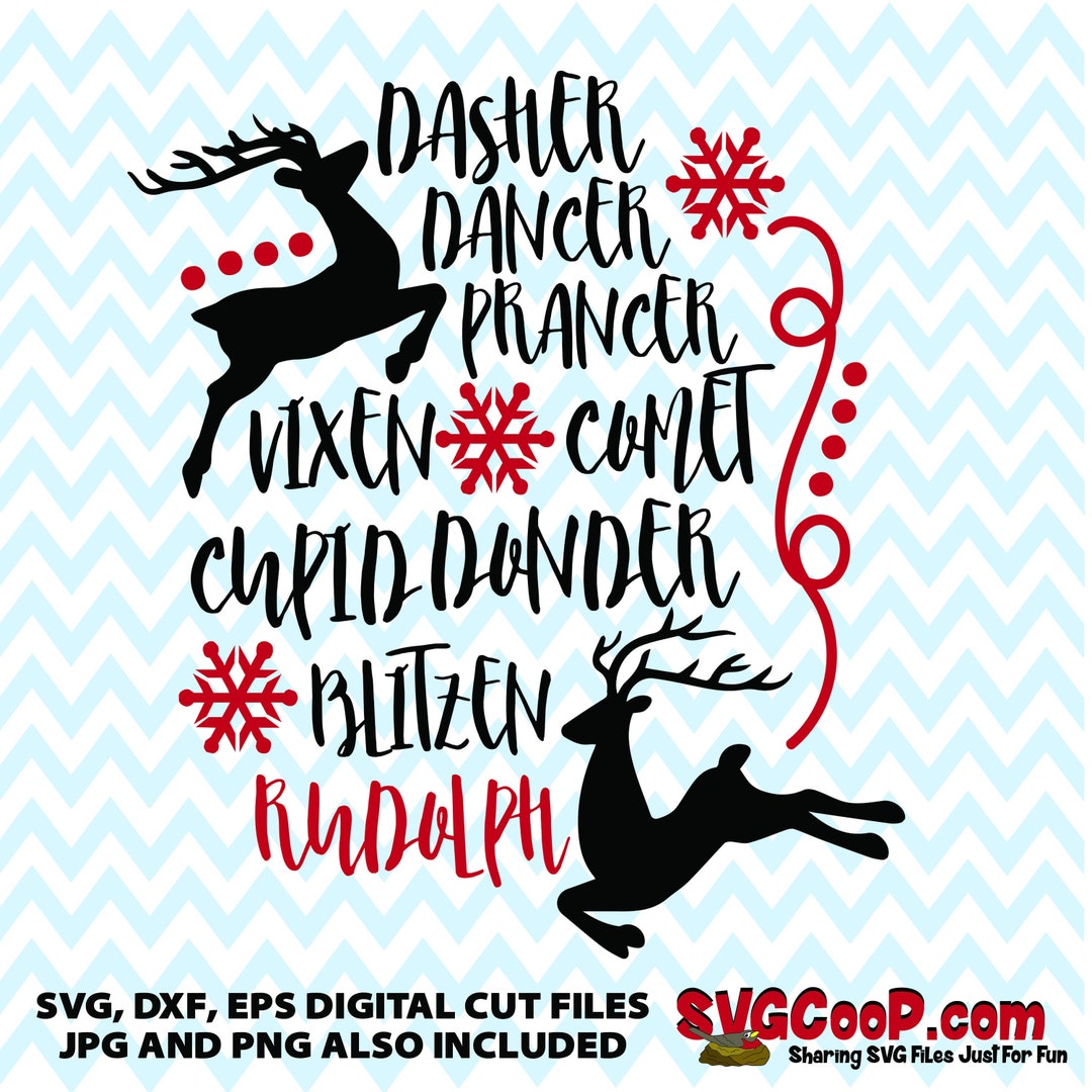Santa's Reindeer Names SVG Eps Dxf Jpg Png Files - Etsy