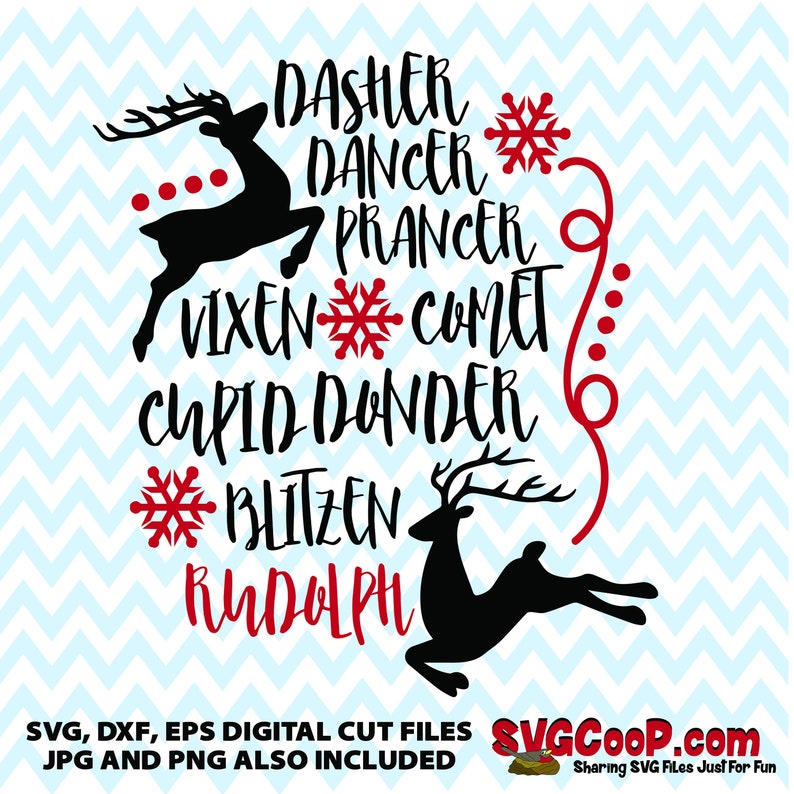 Santa's Reindeer Names SVG Eps Dxf Jpg Png Files - Etsy