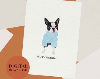 Printable Frenchie Dog Birthday Greeting Card Instant - Etsy