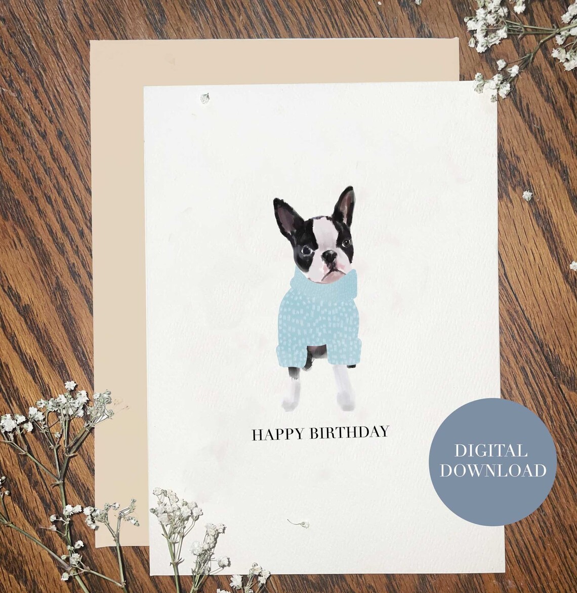 Printable Frenchie Dog Birthday Greeting Card Instant Digital Download ...