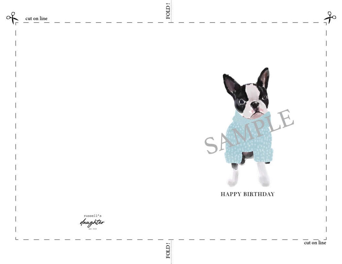 Printable Frenchie Dog Birthday Greeting Card Instant Digital Download ...