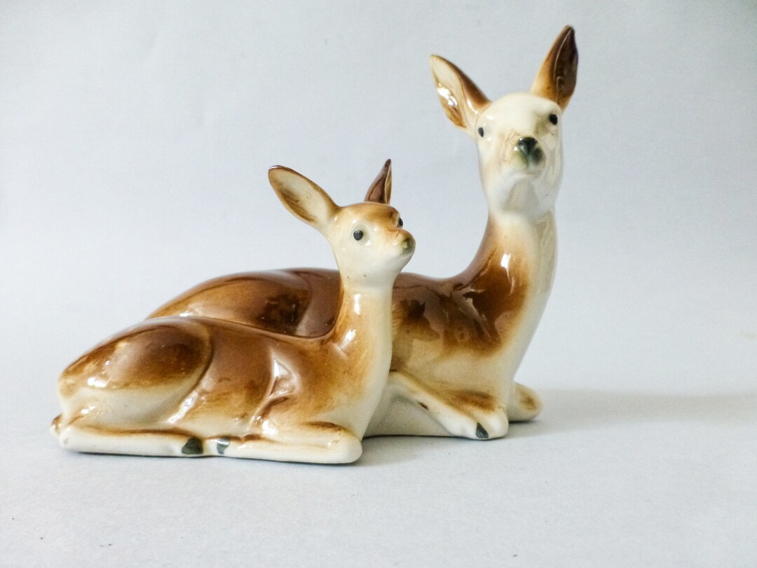 Fawn Statue,deer Figurine, Fawn W.baby ,vintage Pottery Statue,animal ...