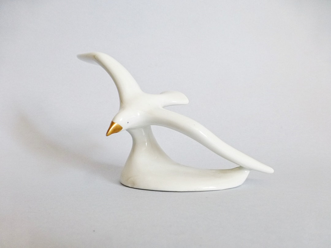 Seagull Figurine,goldpainted Bird Statuette,vintage Hungarian Porcelain ...