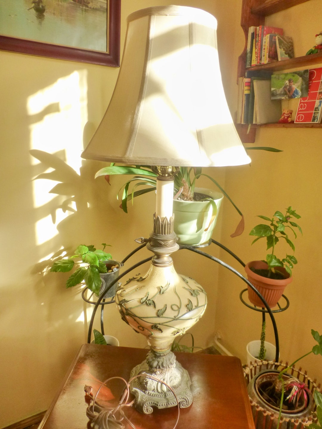 Antique Large Art Nouveau Leviton Table Lamp W.bronze Flower Applique ...