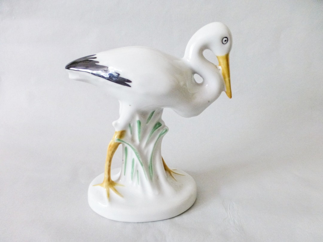 Vintage Hand-painted Porcelain Stork Figurine - Etsy