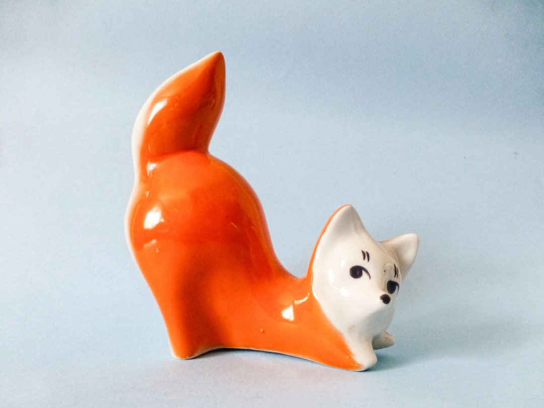 Fox Statuette,vintage Porcelain Fox Figurine,pottery Fox FREE SHIPPING ...