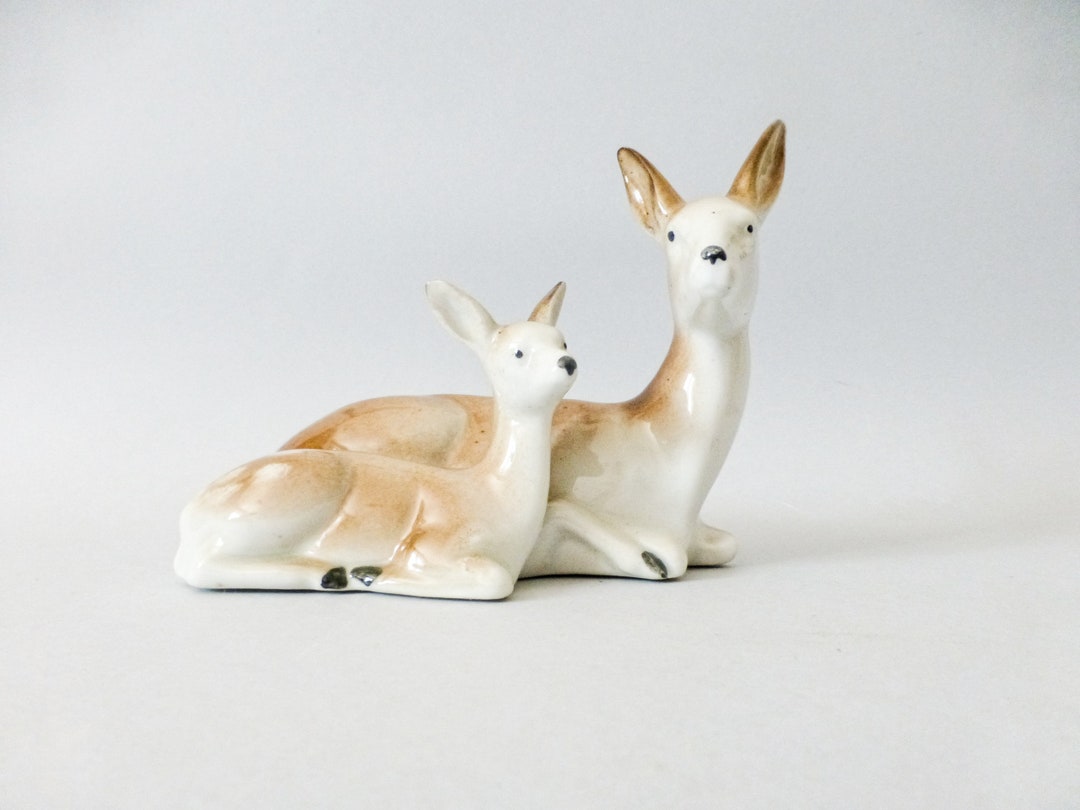 Fawn Statue,deer Figurine, Fawn W.baby ,vintage Pottery Statue,animal ...
