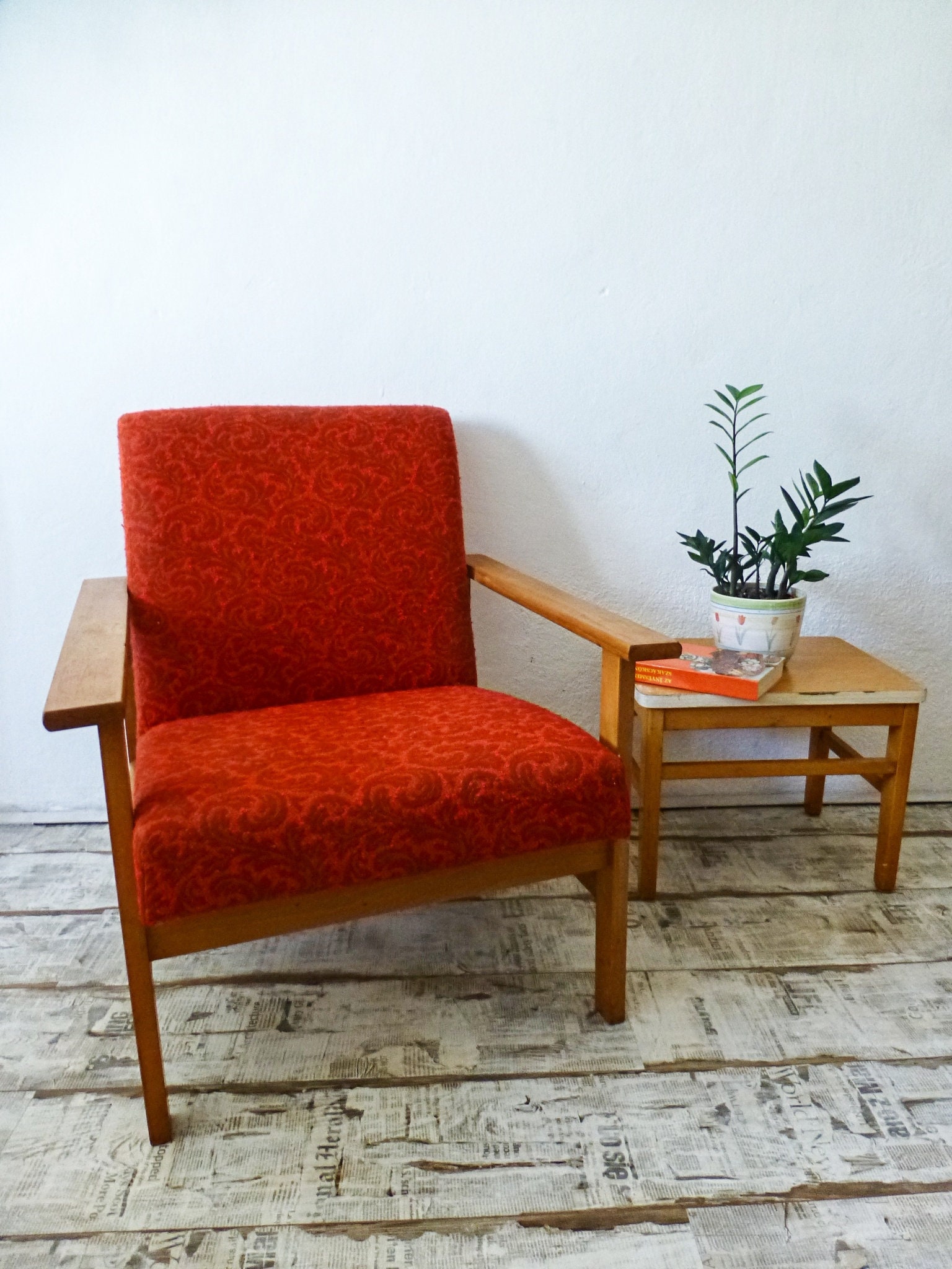 60s Vintage Armchairretro Red Chair mid Century Chair Big - Etsy