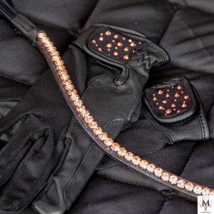 Riding Gloves Black With Rose Gold, Dressage Gloves, Rhine Stones Rose ...