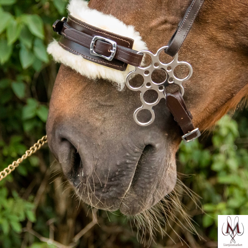 Hackamore flower wheel silver with fur noseband brown leather | Etsy