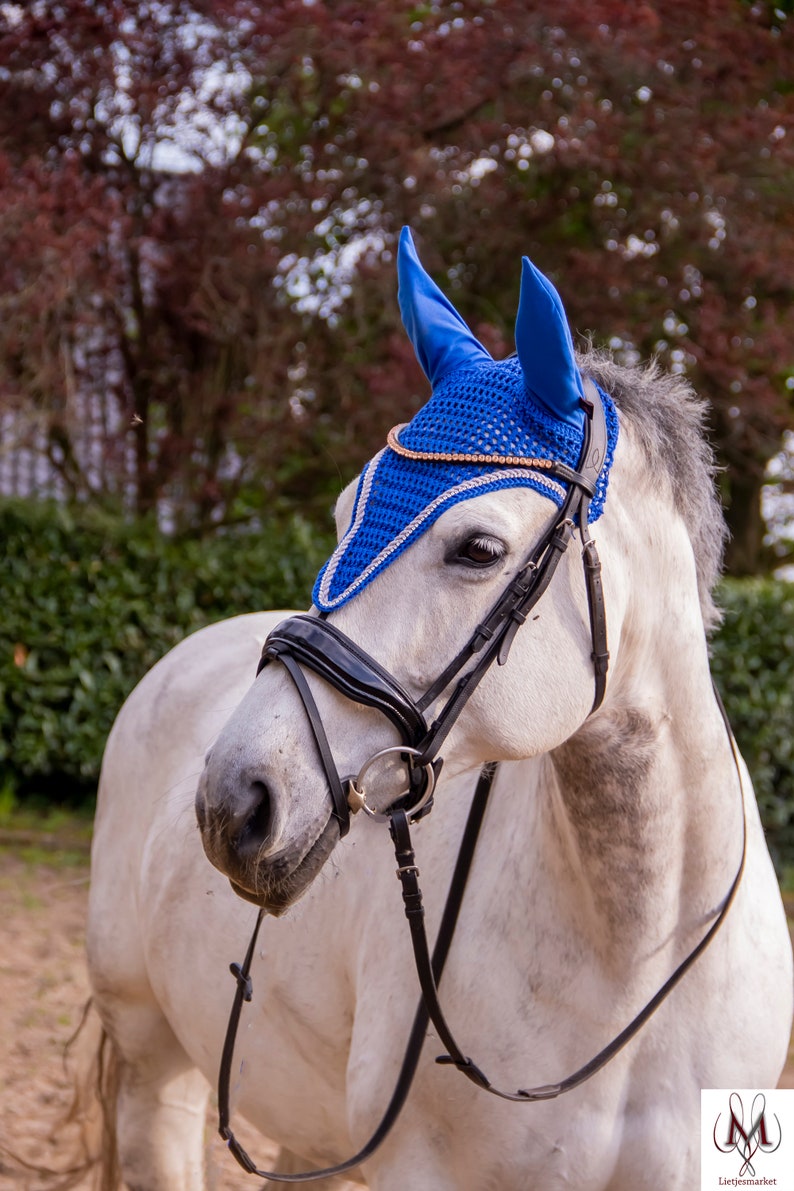 Long Cobalt Fly Bonnet Blue and Strass Fly Bonnet Equine - Etsy
