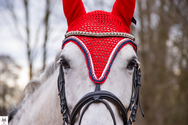 Long Red Fly Bonnet With Red Strass Red Strass Fly Bonnet - Etsy