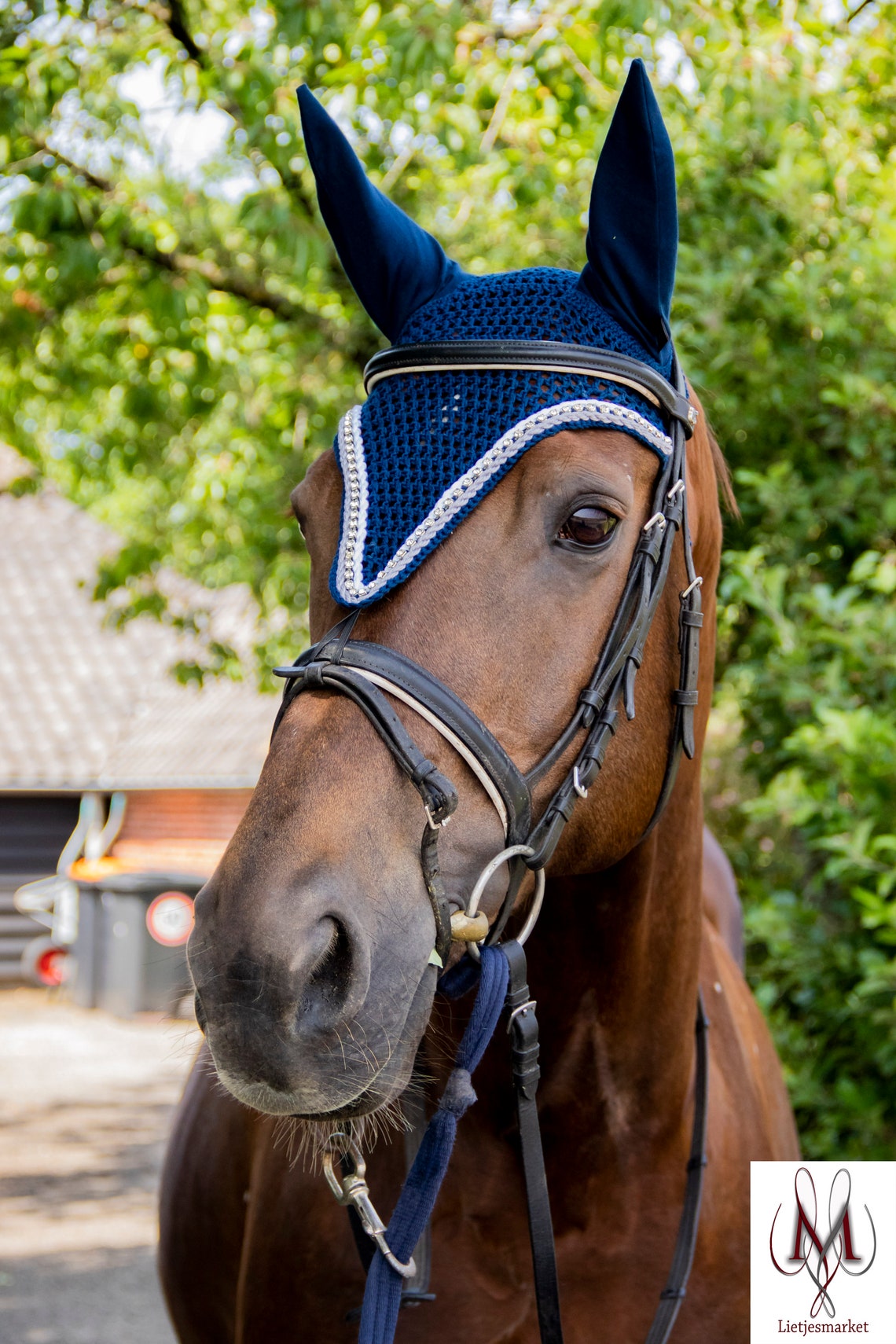 Long Blue Fly Bonnet Navy and Strass Fly Bonnet Long Model | Etsy