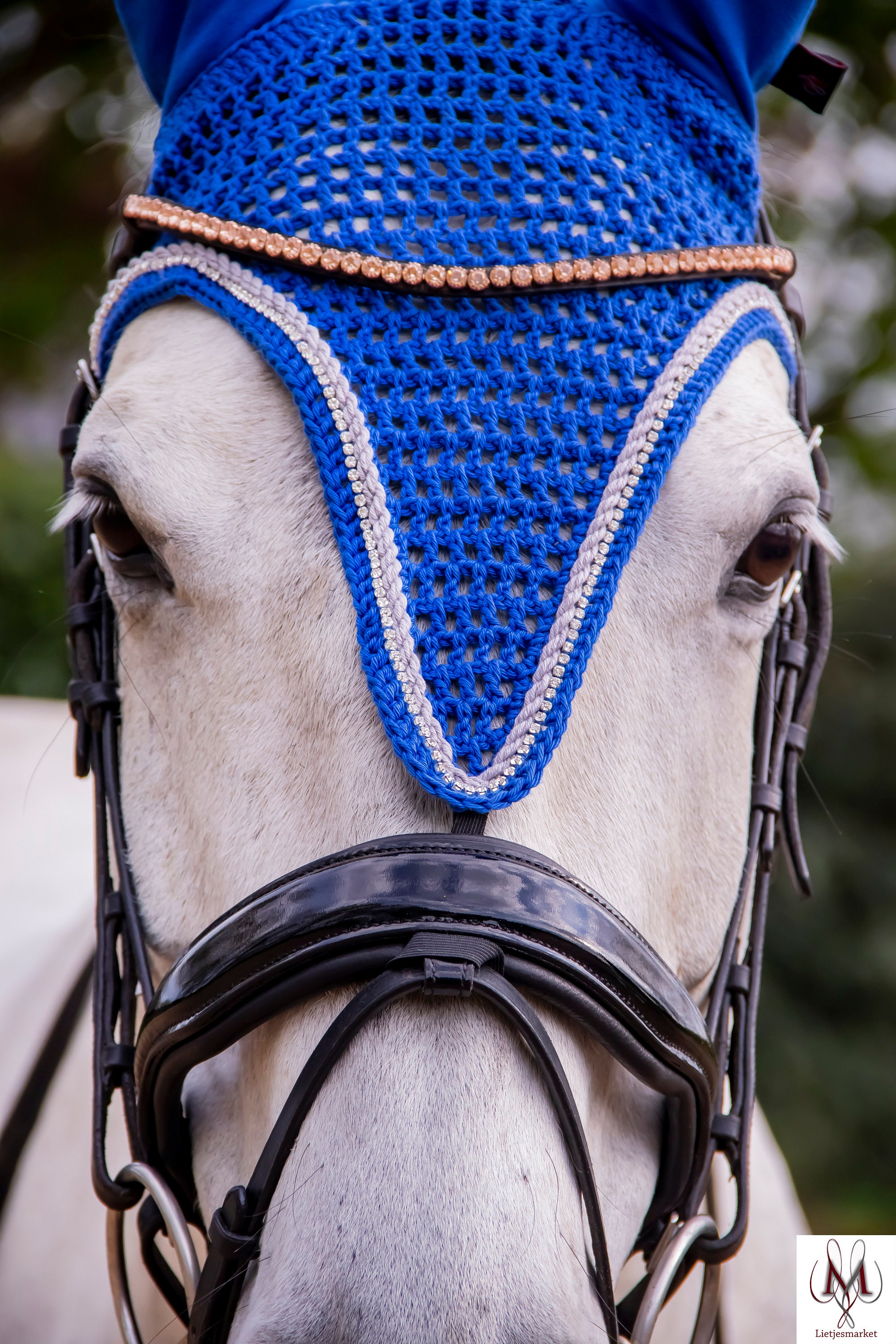 Long cobalt fly bonnet blue and strass fly bonnet equine | Etsy
